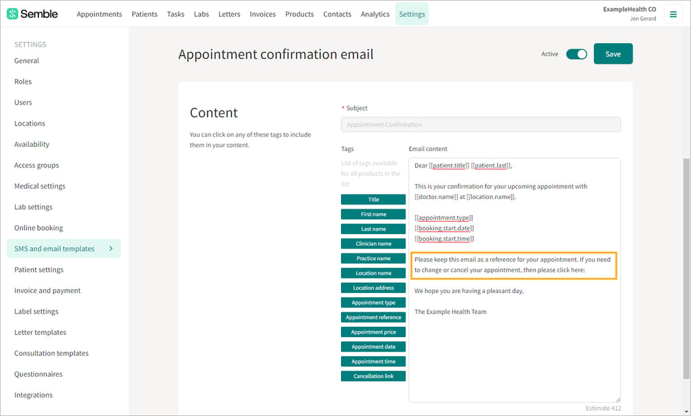 Automated Appointment Confirmation Messages